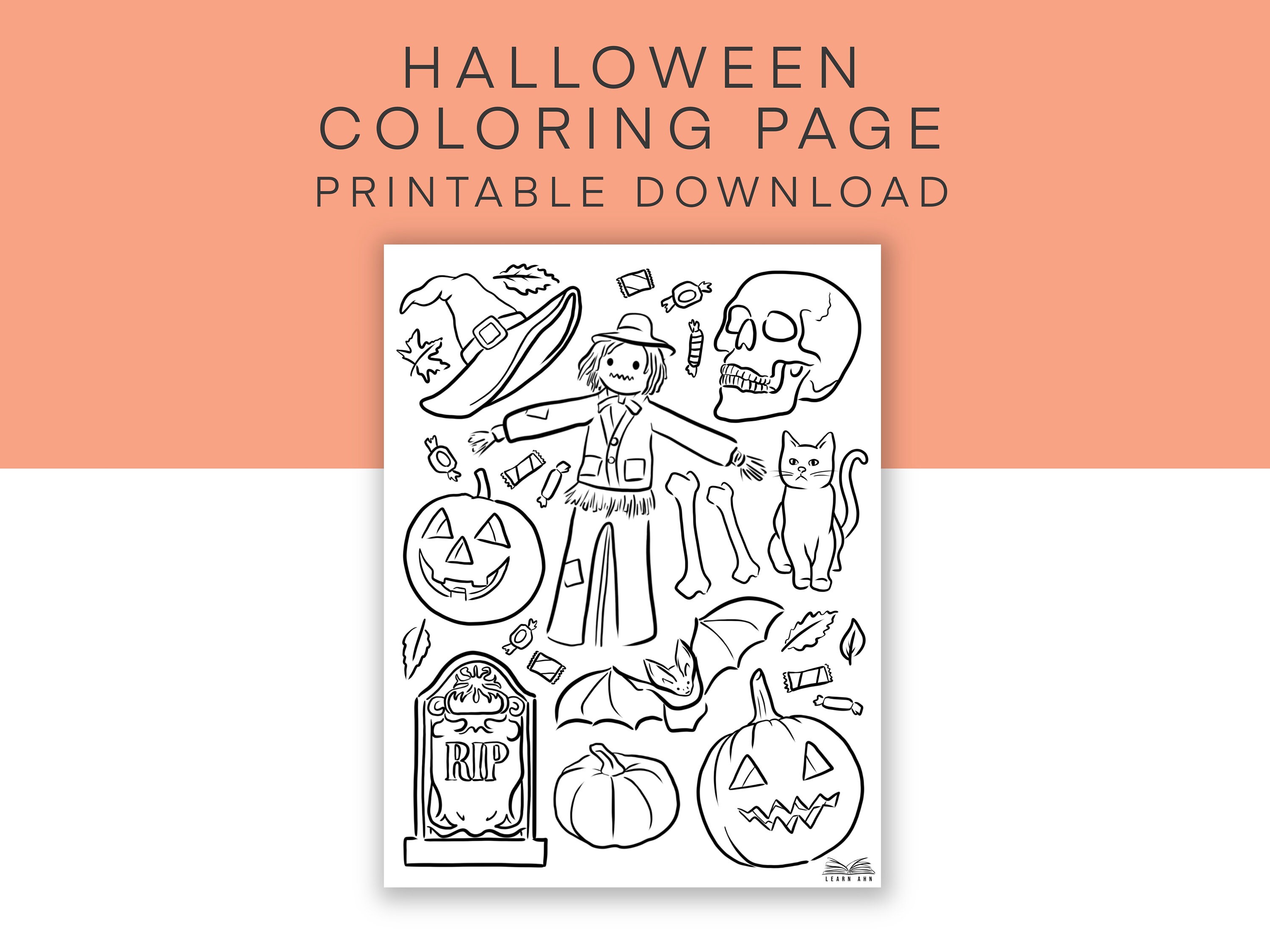 Halloween Coloring Page Printable Spooky Activity Sheet Fall - Etsy