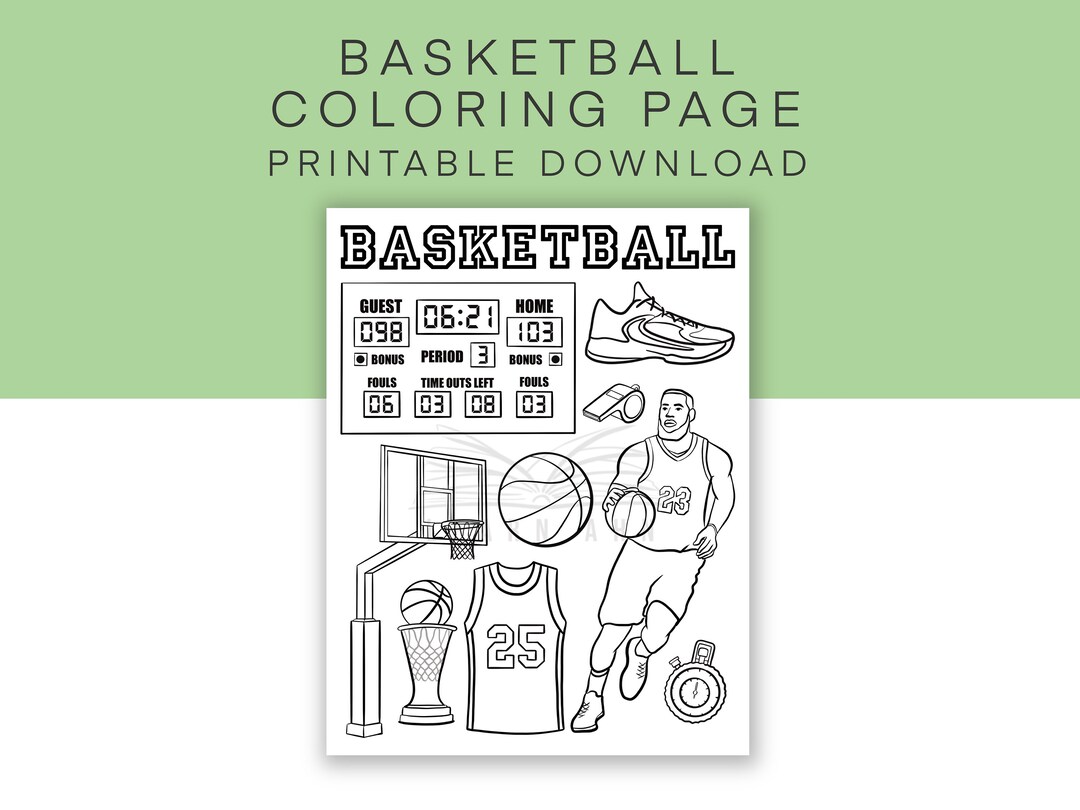 Basketball Printable Coloring Page, Sports Activity Sheet, Kid's ...