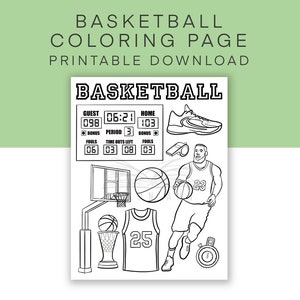 Basketball Printable Coloring Page, Sports Activity Sheet, Kid's ...