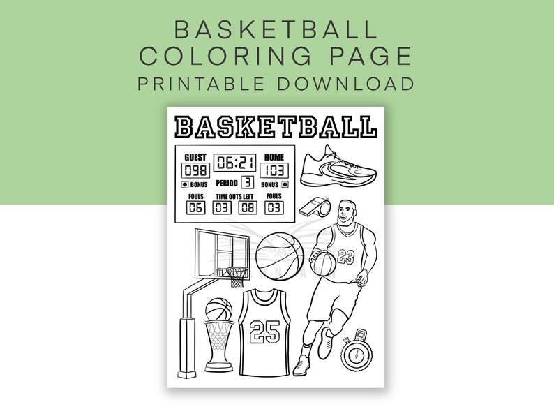 Basketball Printable Coloring Page, Sports Activity Sheet, Kid's ...
