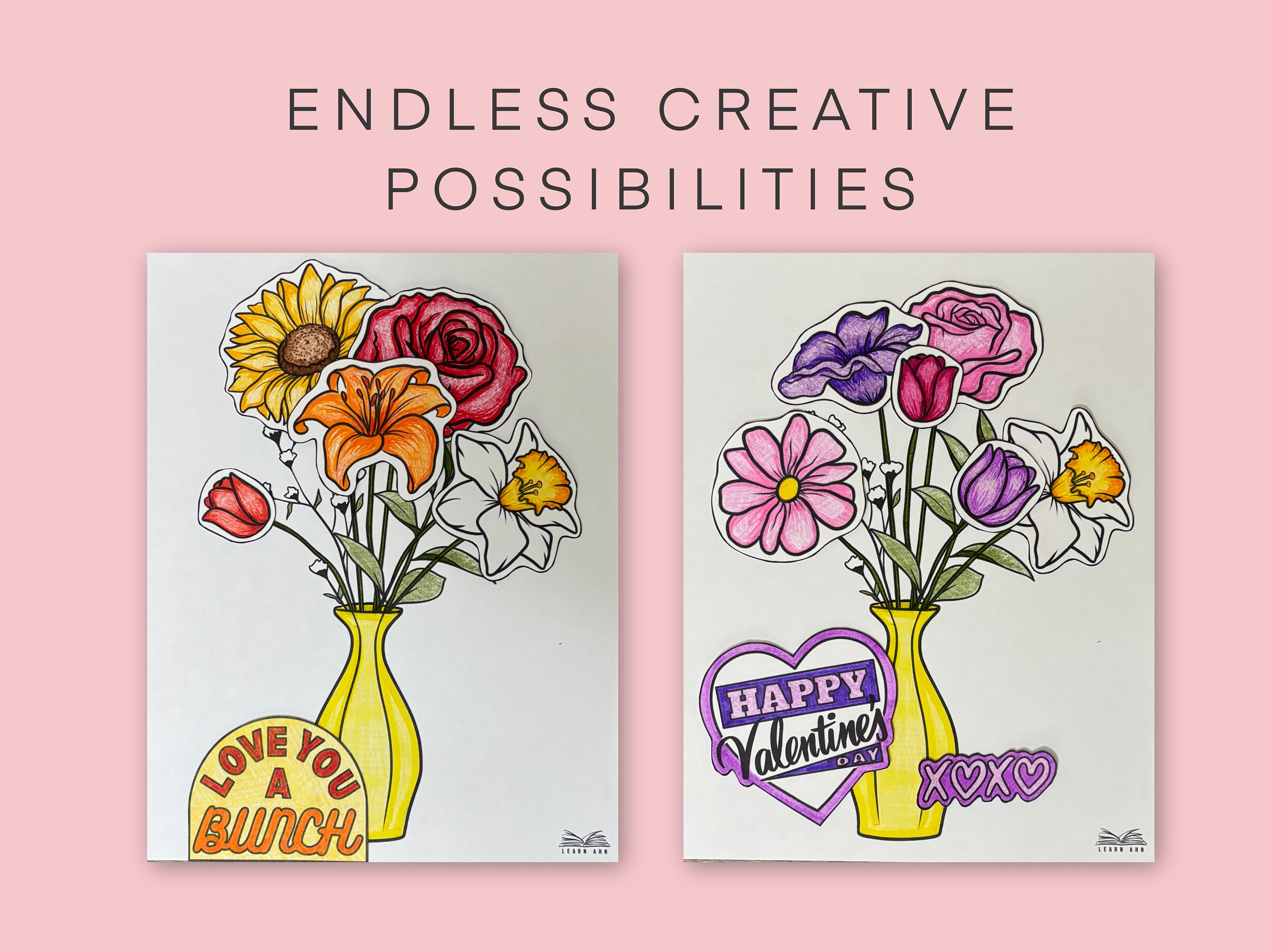 Flower Bouquet Valentine Craft for Kids, Cut and Paste Valentine's Day ...