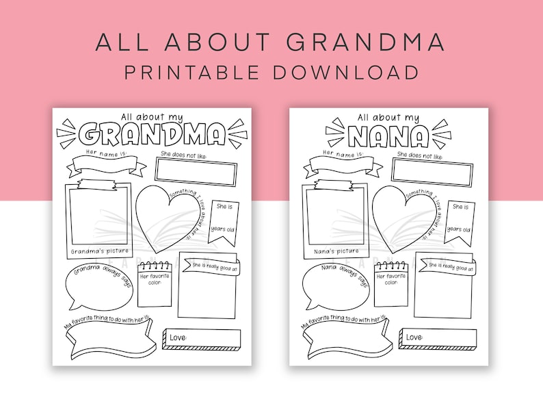 Printable Grandma Gift, Coloring Page Card for Nana, All About My ...