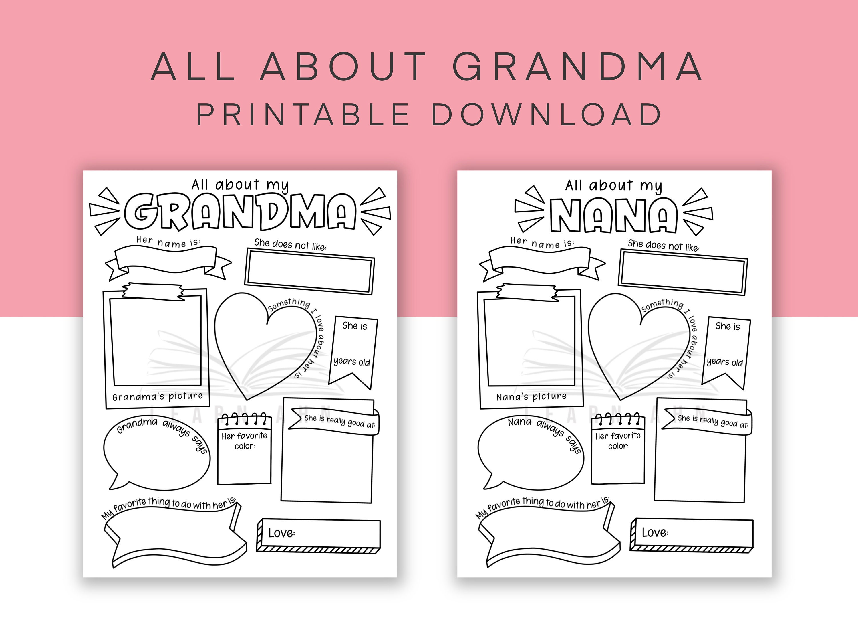 Printable Grandma Gift, Coloring Page Card for Nana, All About My ...