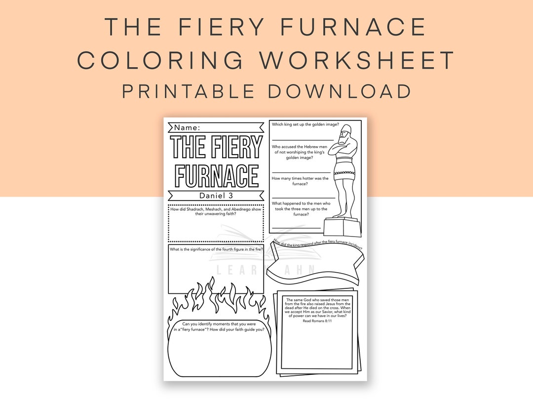 The Fiery Furnace Bible Story Worksheet, Sunday School Coloring Page ...