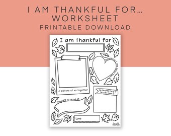What Am I Thankful For Thanksgiving Worksheet Thanksgiving - Etsy