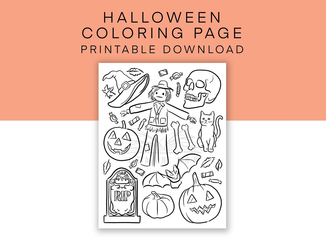 Halloween Coloring Page Printable, Spooky Activity Sheet, Fall ...