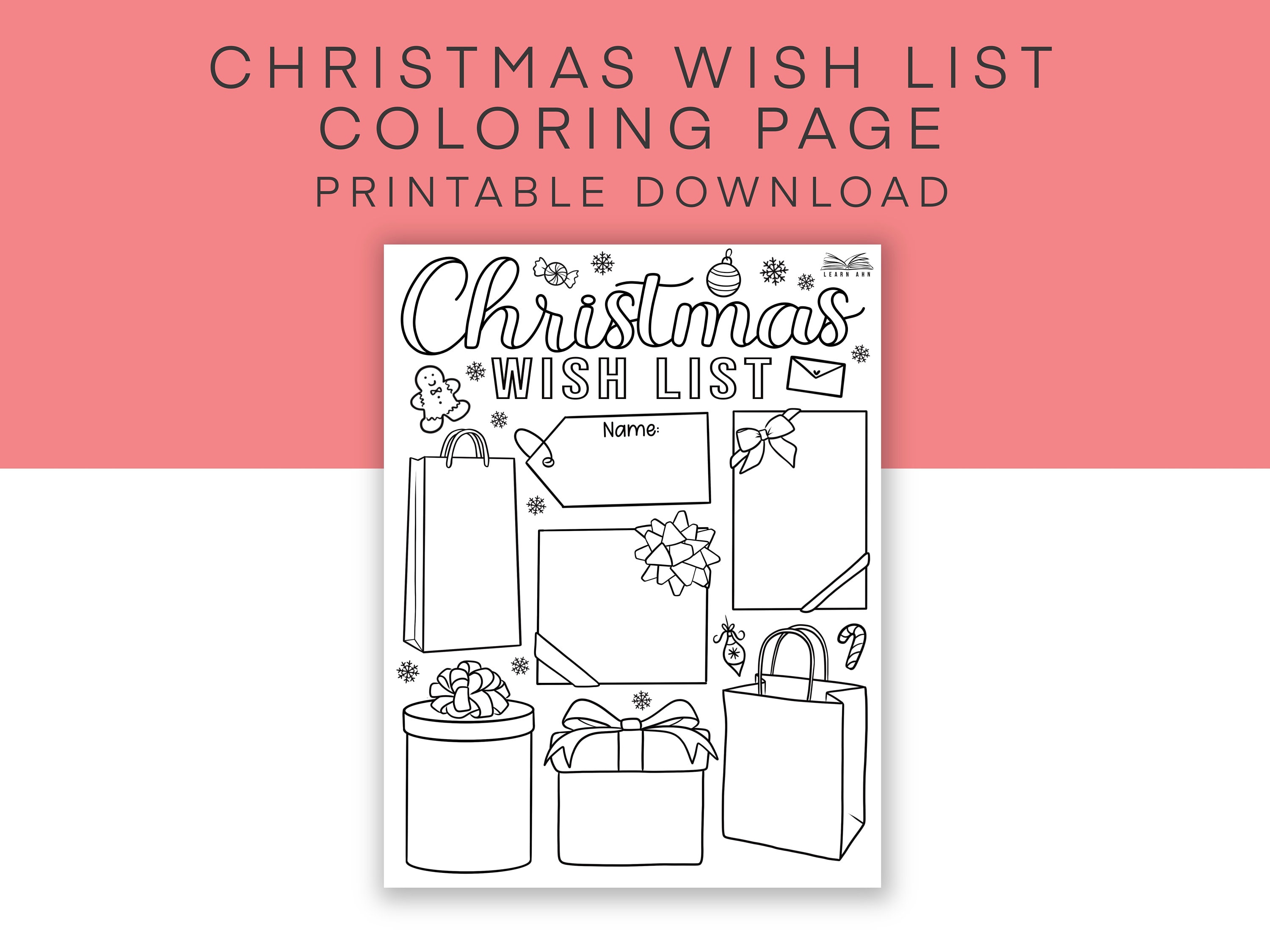 Christmas Wish List Printable Coloring Page, Gift Coloring Sheet ...