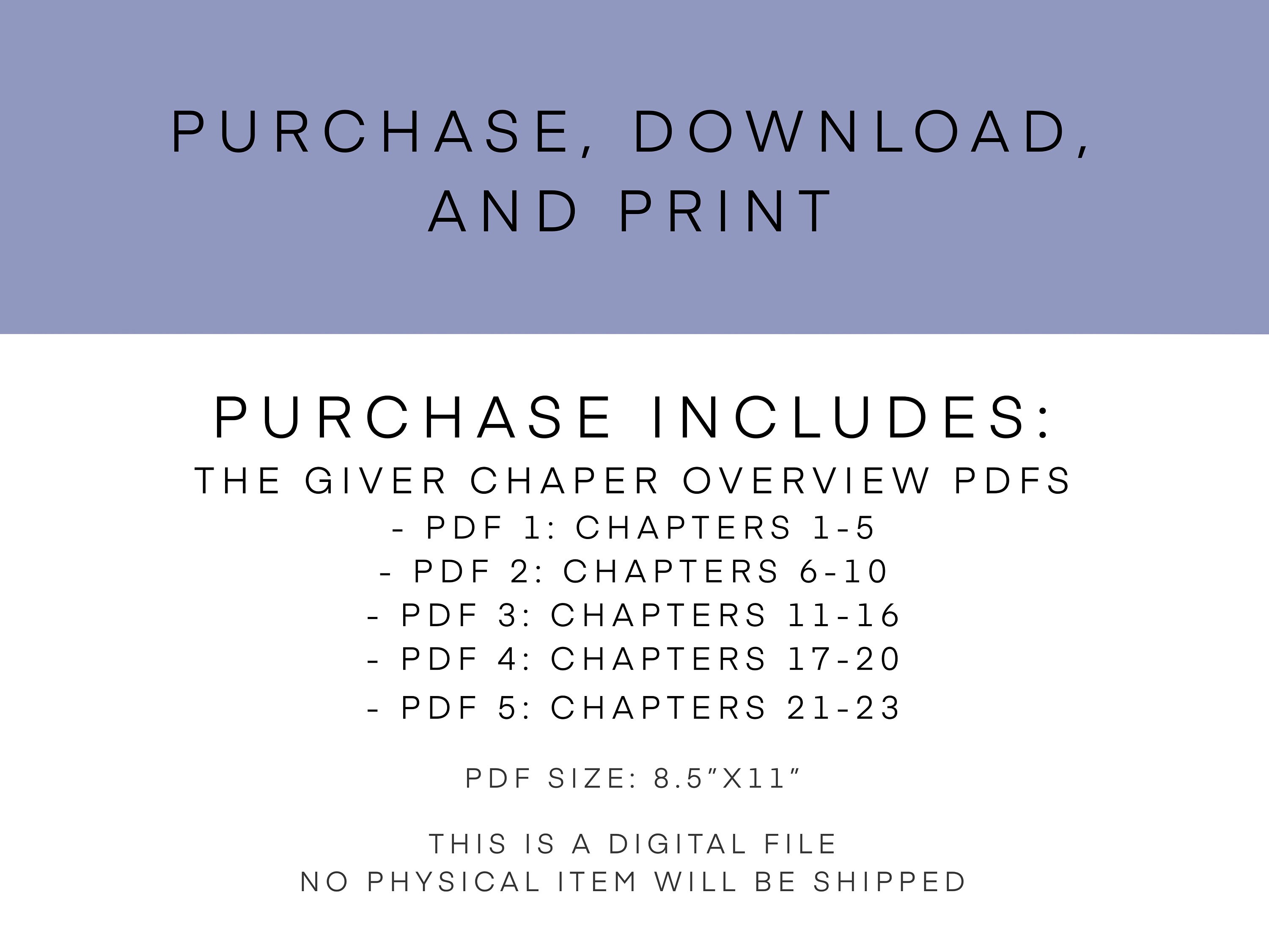 The Giver Novel Study Chapter Worksheets, Chapter Coloring Page ...
