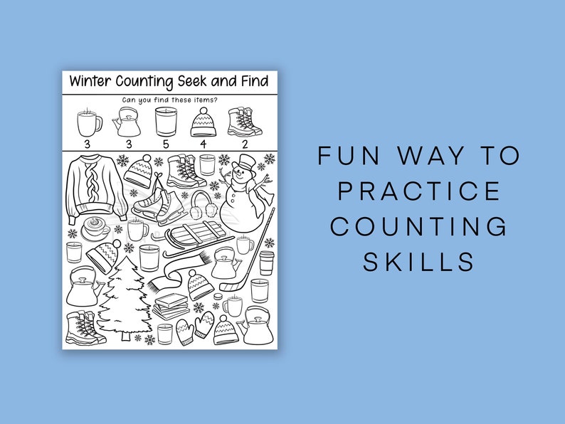 Winter Counting Seek and Find Coloring Page Printable, Snow I Spy Math ...