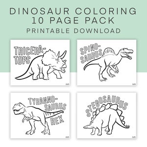 Dinosaur Printable Coloring Pages, Set of 10 Jurassic Activity ...