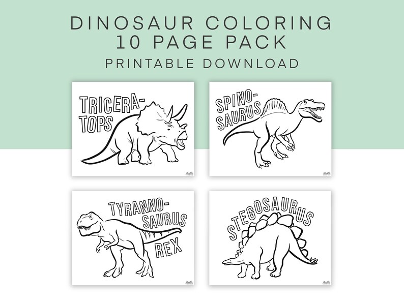 Dinosaur Printable Coloring Pages, Set of 10 Jurassic Activity ...