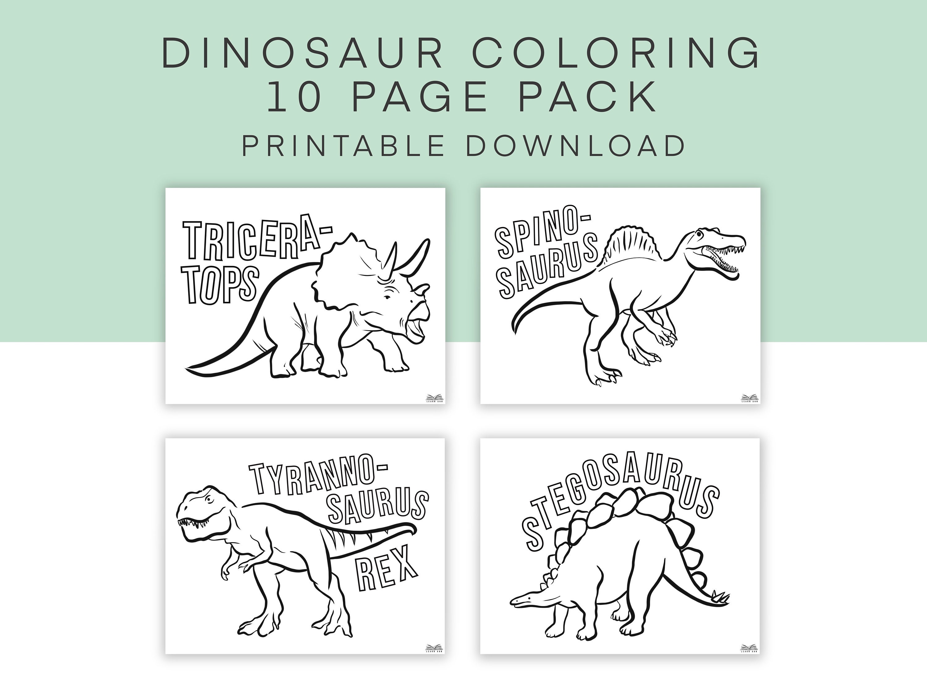 Dinosaur Printable Coloring Pages, Set of 10 Jurassic Activity ...