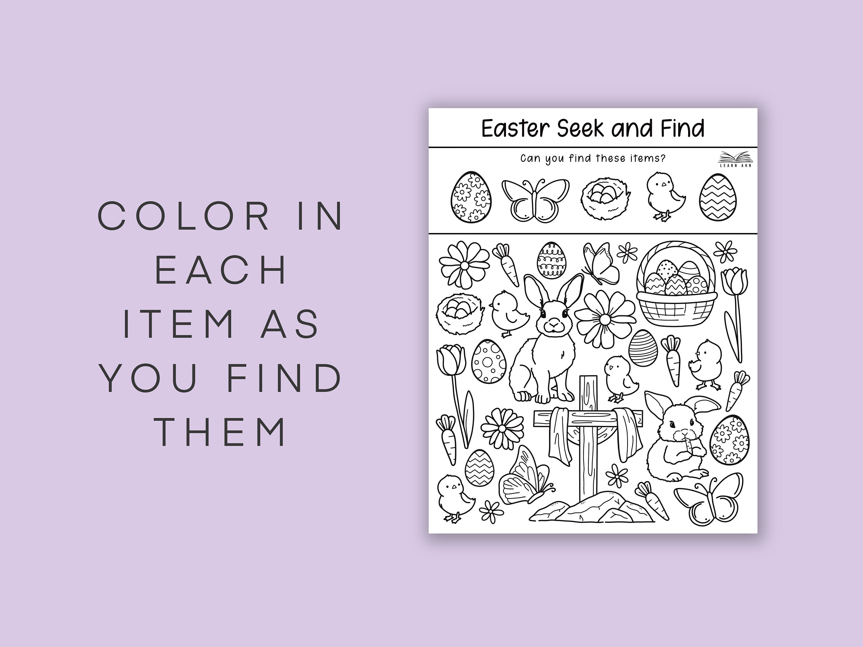Easter Seek and Find Coloring Page Printable, I Spy Activity Sheet ...