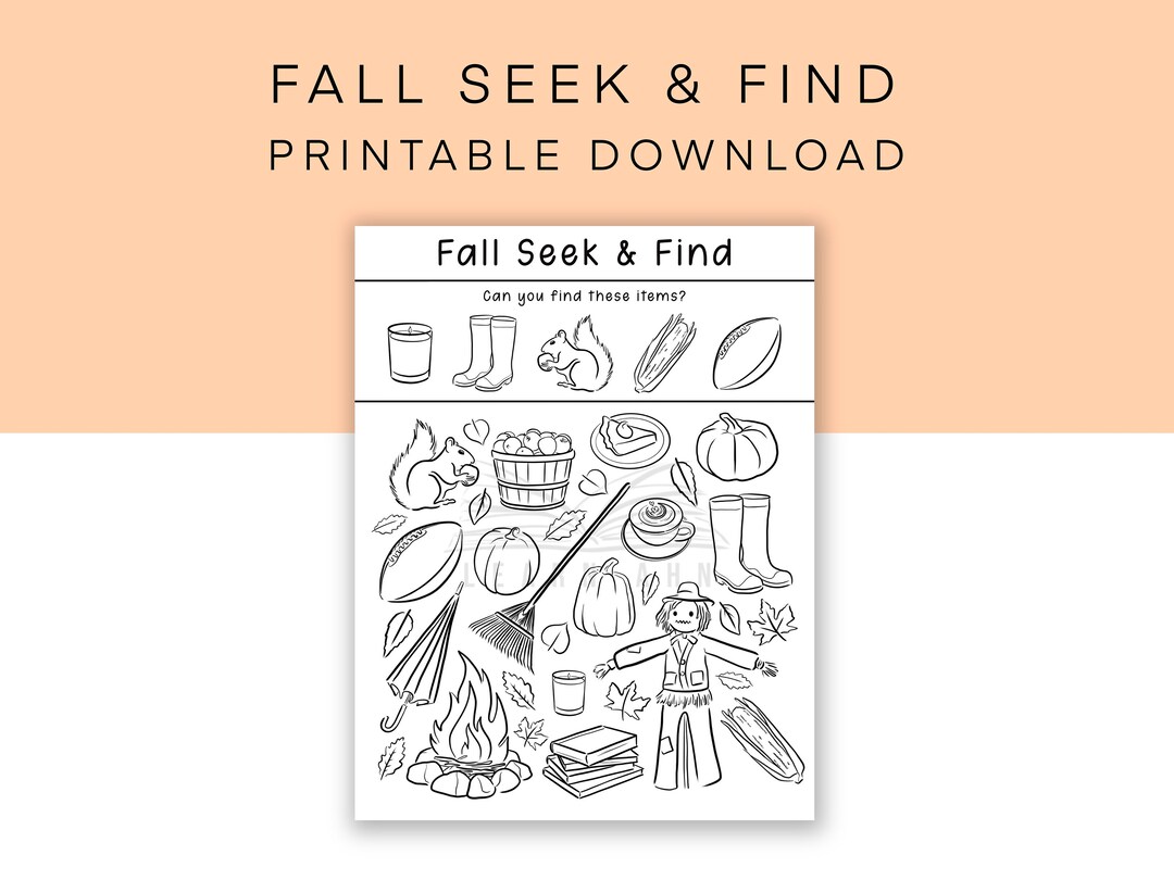 Fall Seek and Find Printable Coloring Page, Autumn I Spy Activity Sheet ...