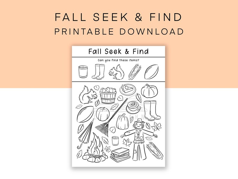 Fall Seek and Find Printable Coloring Page, Autumn I Spy Activity Sheet ...