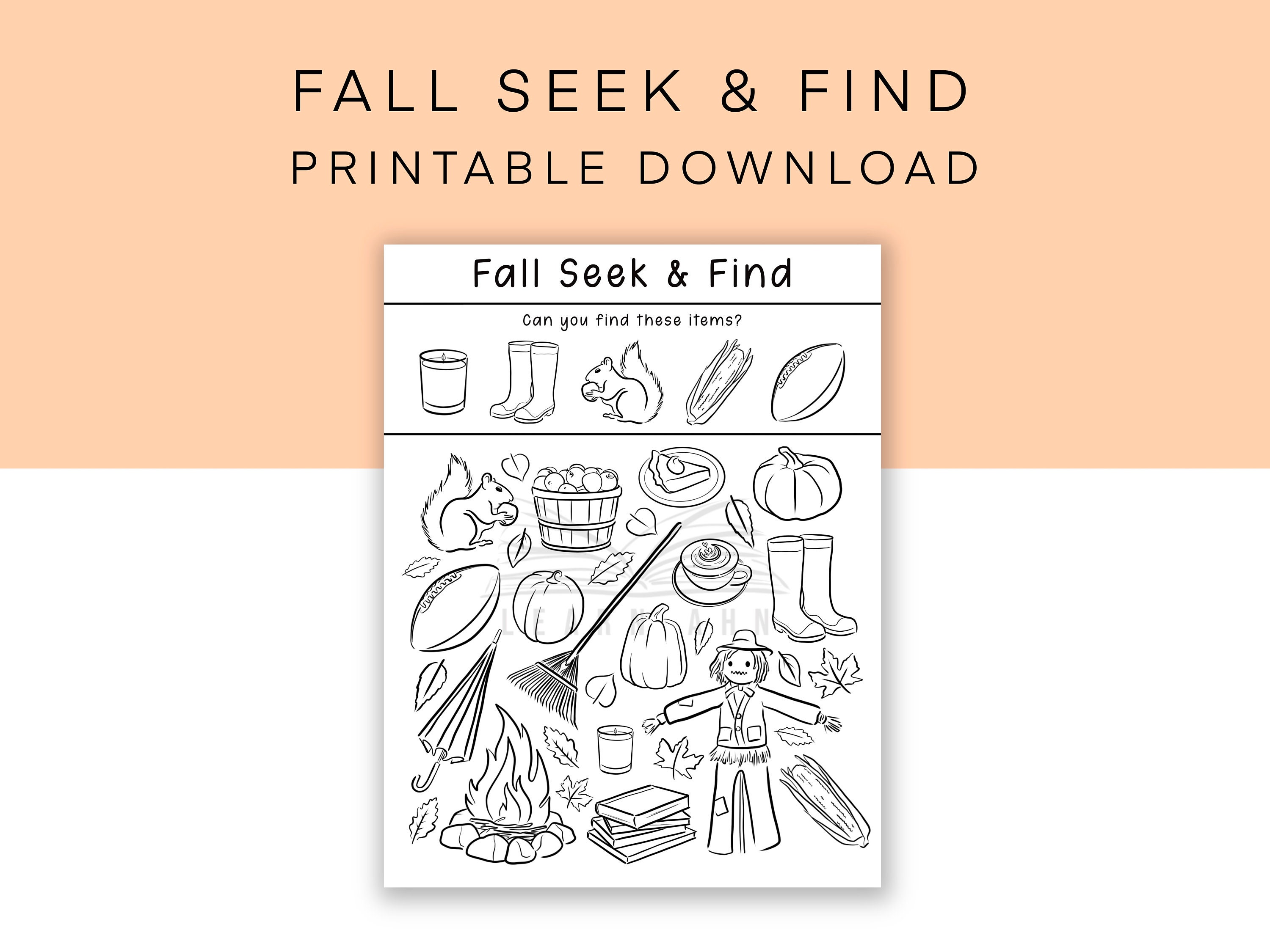 Fall Seek and Find Printable Coloring Page, Autumn I Spy Activity Sheet ...