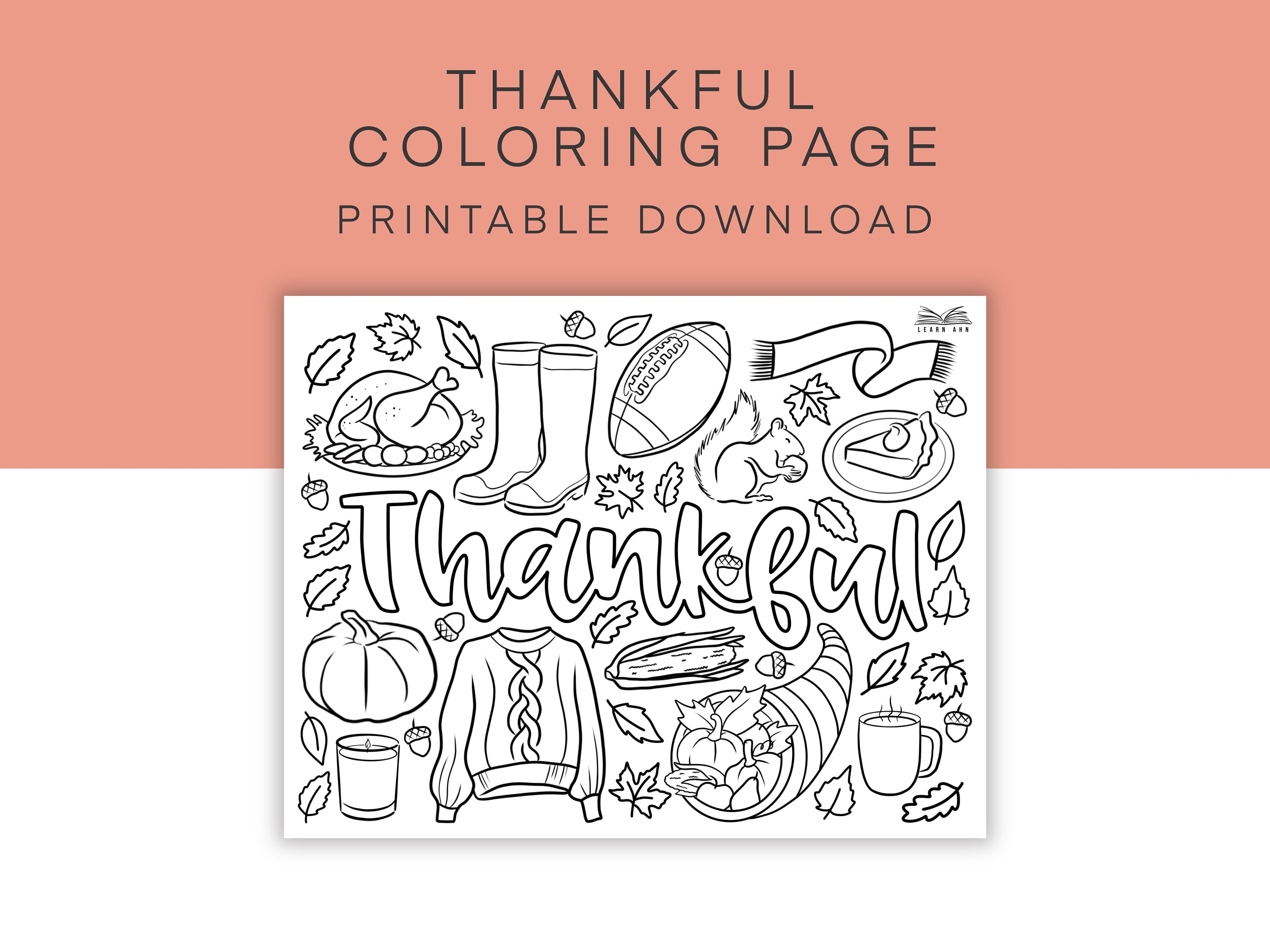 Thankful Coloring Page, Thanksgiving Worksheet, Gratitude Coloring ...