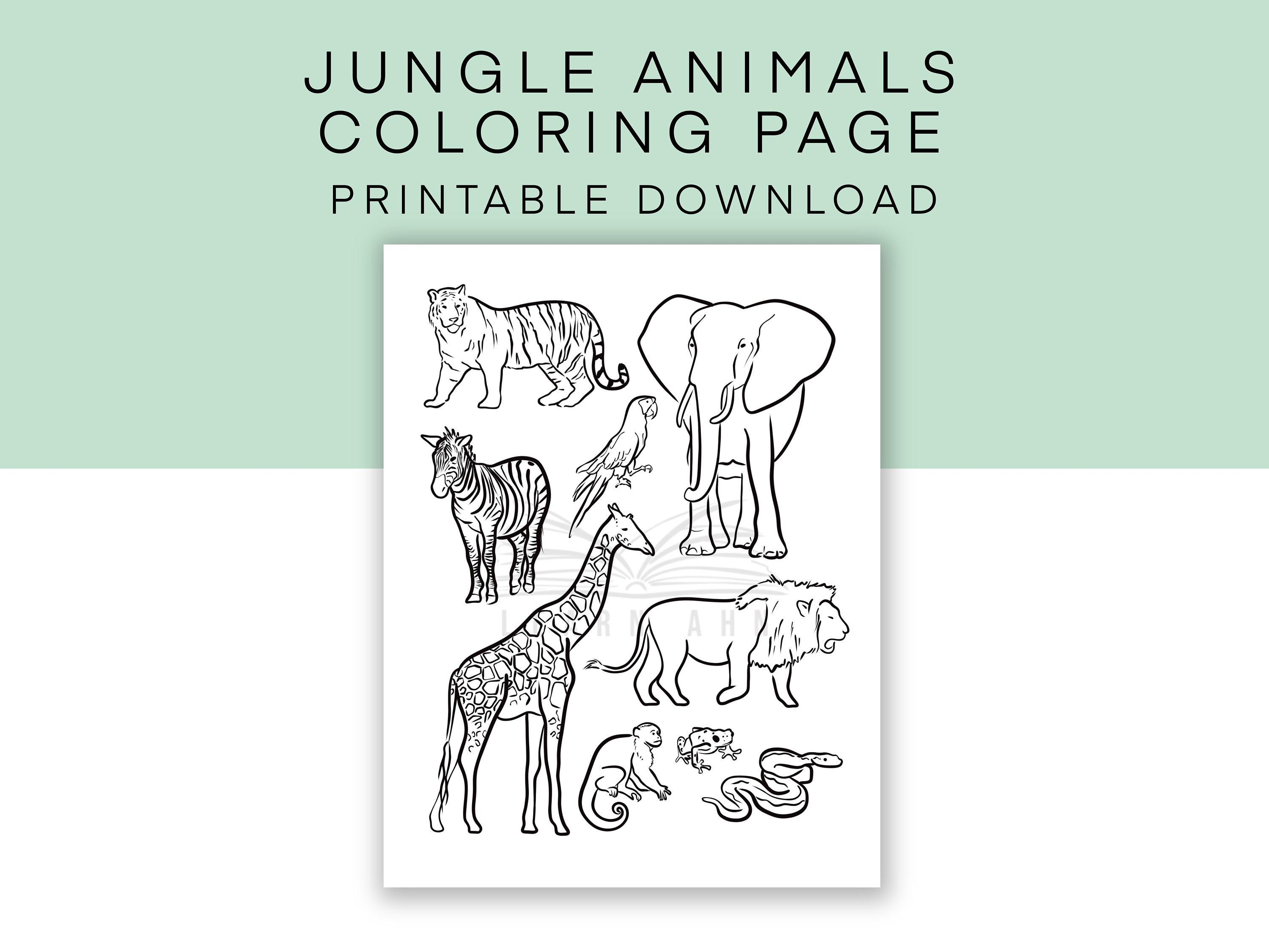 Jungle Animals Printable Coloring Page, African Safari Animals Activity ...