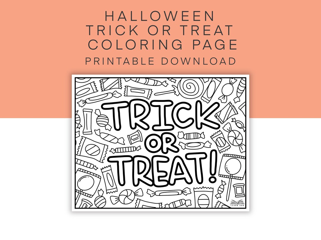 Halloween Printable Coloring Page, Trick or Treat Activity Sheet, Candy ...