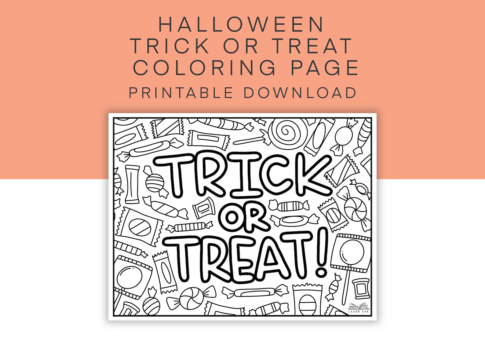 Halloween Printable Coloring Page, Trick or Treat Activity Sheet, Candy ...