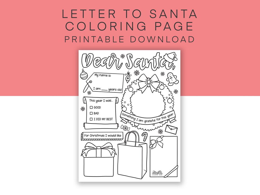 Letter to Santa Printable Coloring Page Santa Wish List - Etsy