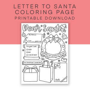 Letter to Santa Printable Coloring Page Santa Wish List - Etsy