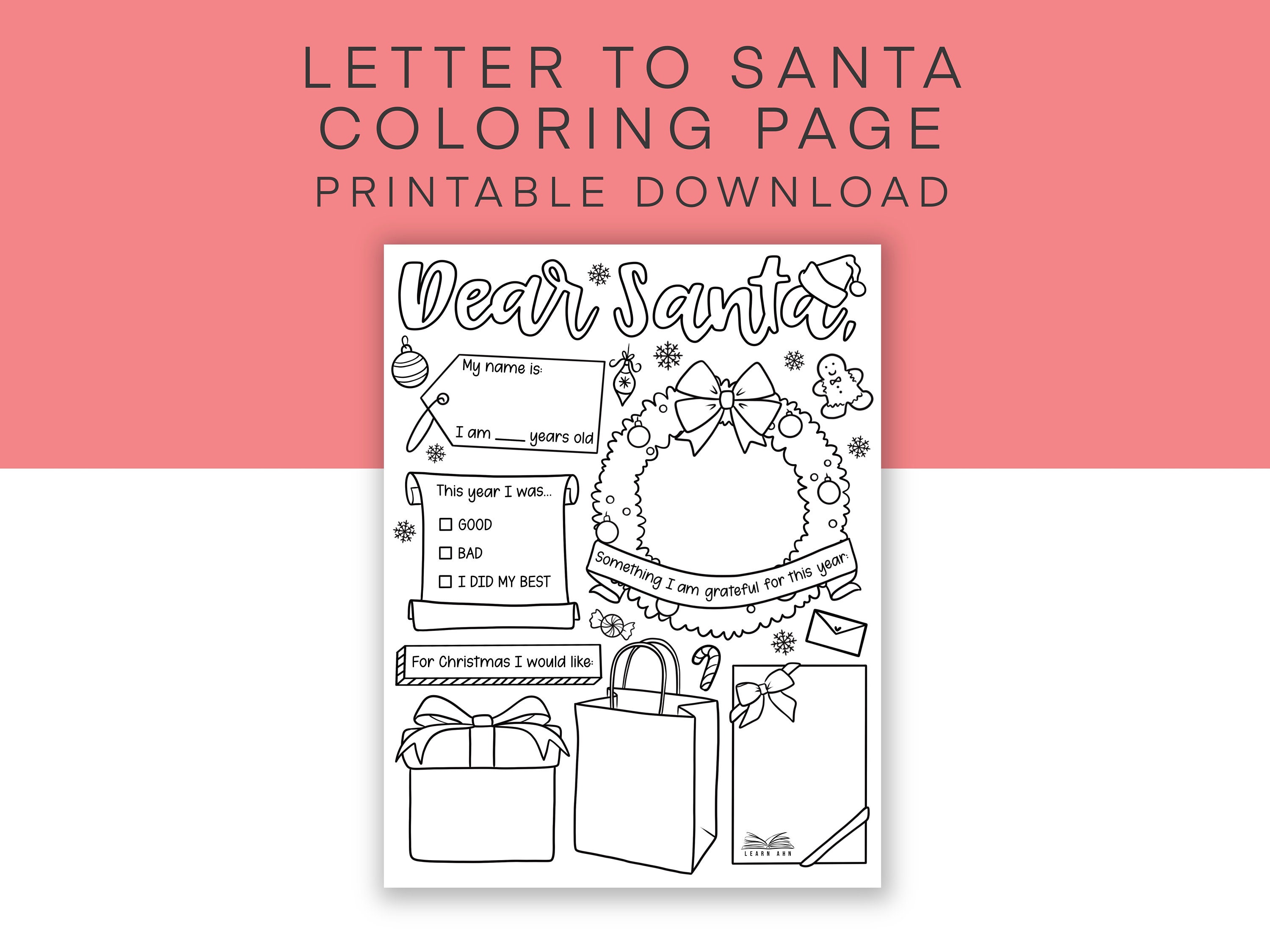 Letter to Santa Printable Coloring Page Santa Wish List - Etsy