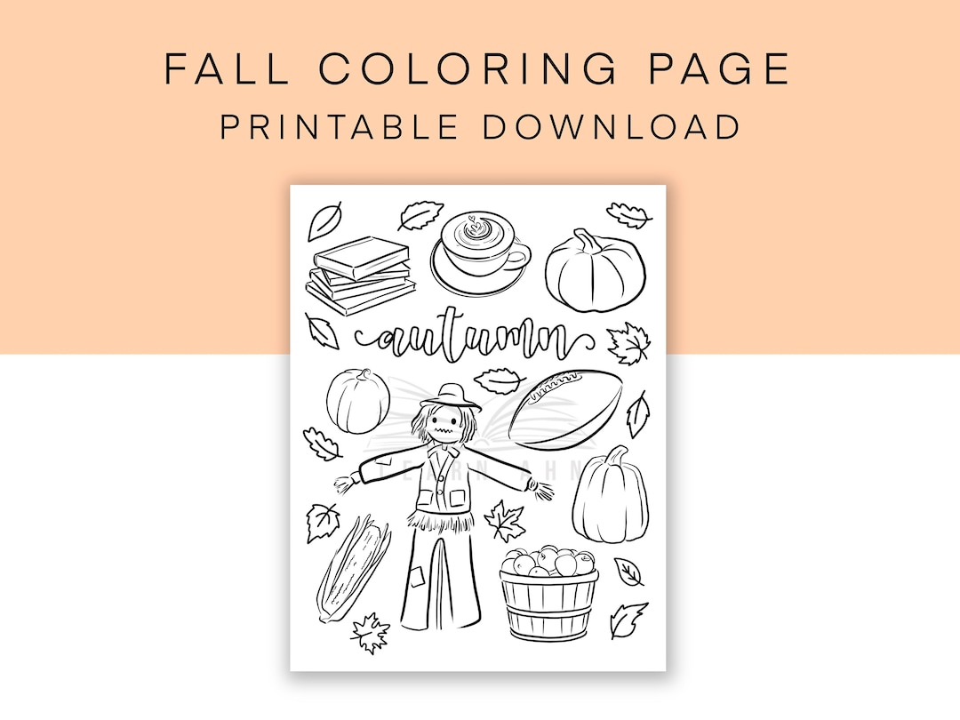 Fall Printable Coloring Page, Autumn Activity Sheet, Harvest Worksheet ...