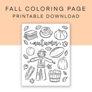Fall Printable Coloring Page, Autumn Activity Sheet, Harvest Worksheet ...