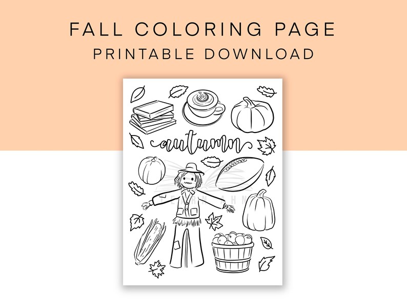 Fall Printable Coloring Page, Autumn Activity Sheet, Harvest Worksheet ...