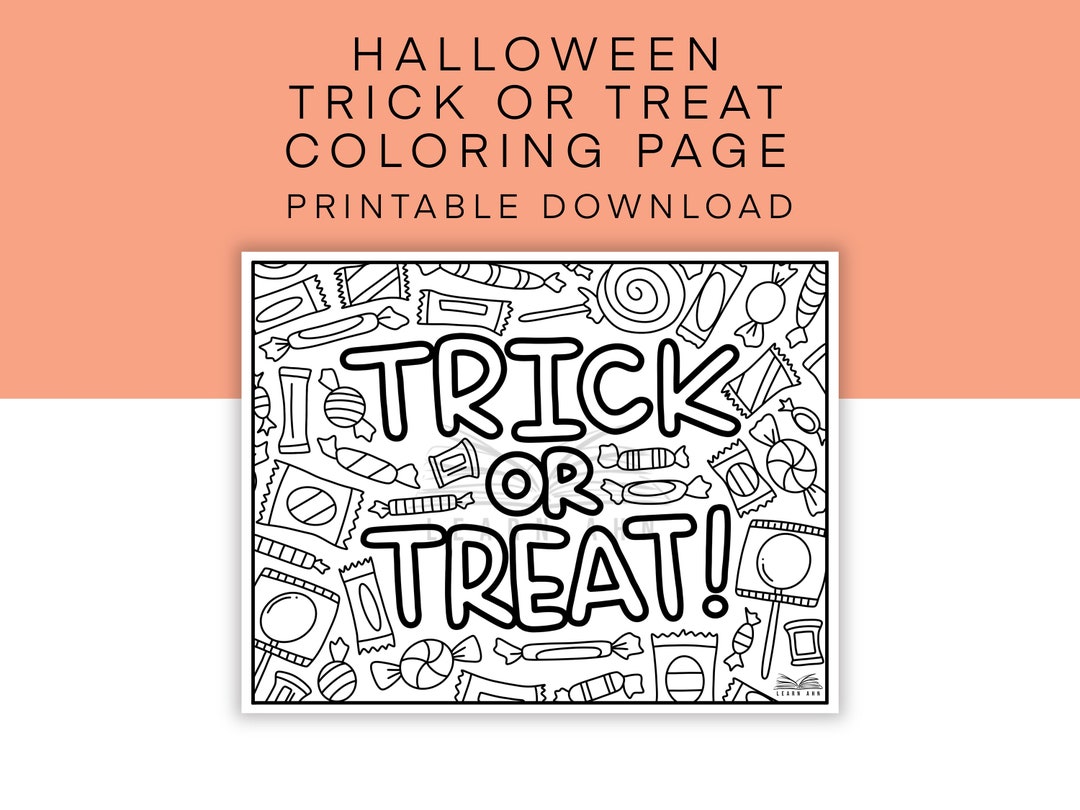 Halloween Printable Coloring Page, Trick or Treat Activity Sheet, Candy ...