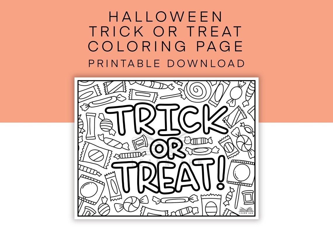 Halloween Printable Coloring Page, Trick or Treat Activity Sheet, Candy ...
