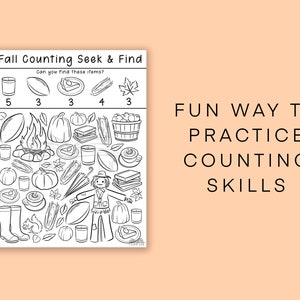 Fall Counting Seek and Find Coloring Page Printable, Harvest I Spy Math ...