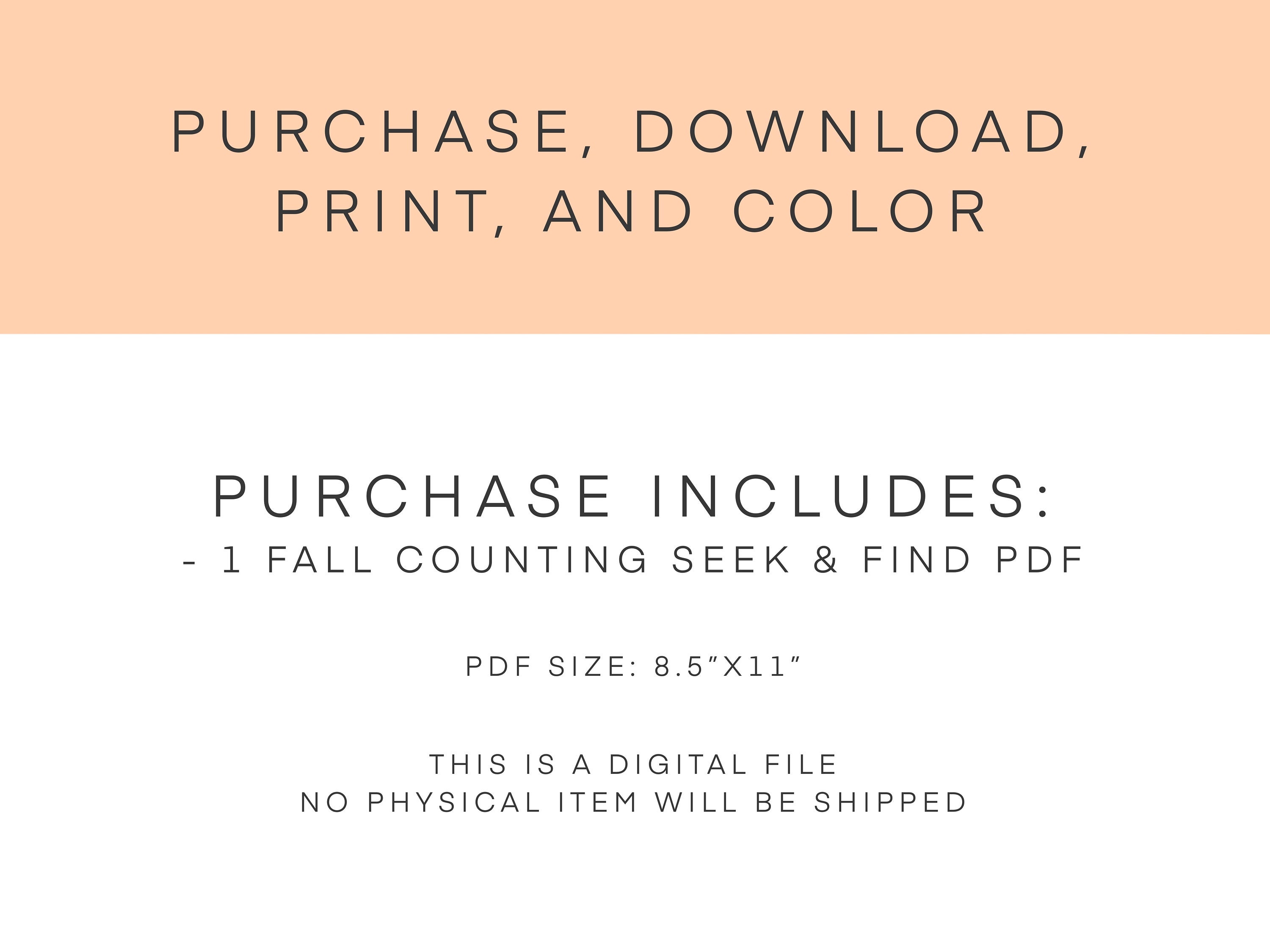 Fall Counting Seek and Find Coloring Page Printable, Harvest I Spy Math ...