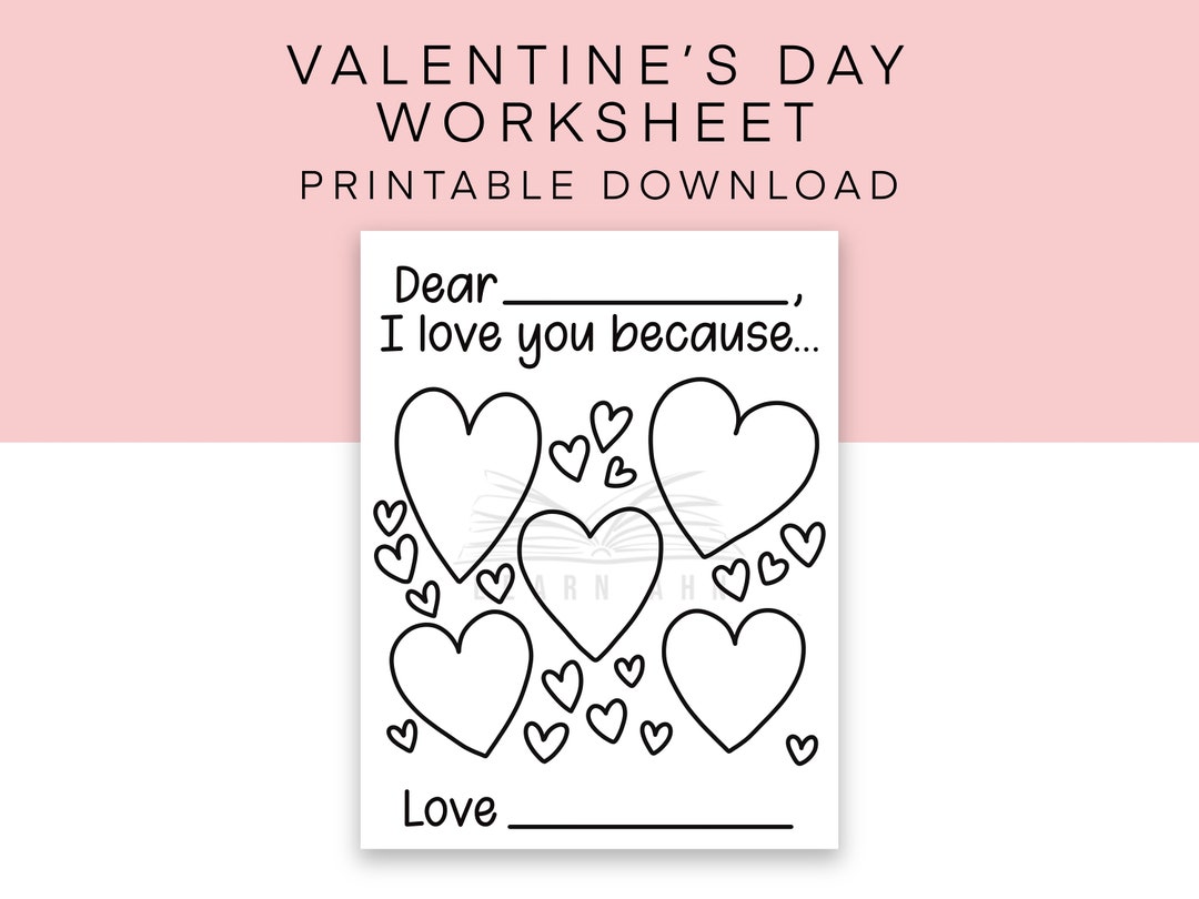 Valentine's Day "i Love You Because..." Printable Worksheet, Fill in ...