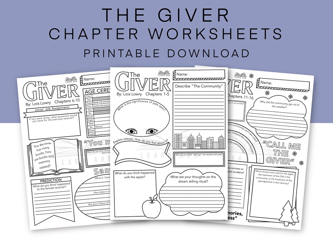 The Giver Novel Study Chapter Worksheets, Chapter Coloring Page ...