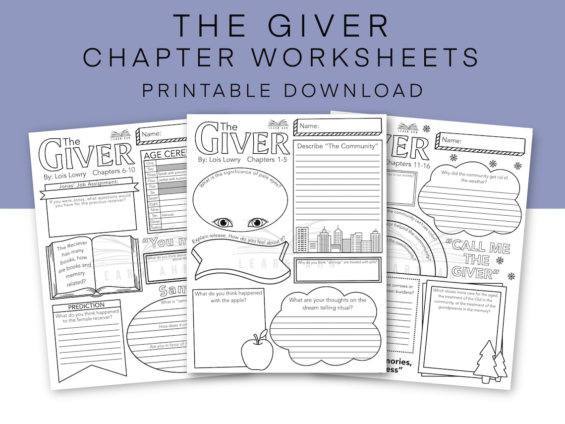 The Giver Novel Study Chapter Worksheets, Chapter Coloring Page ...