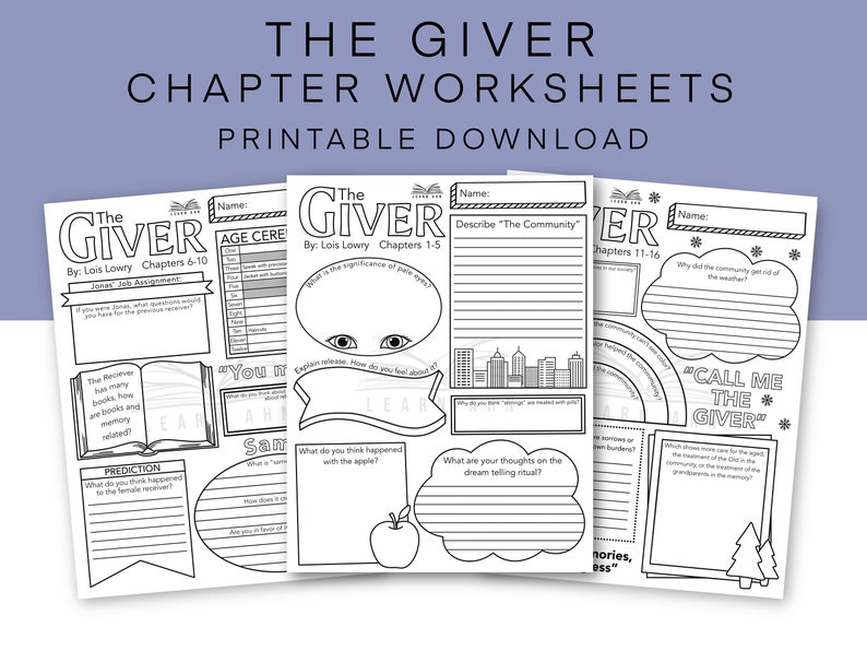 The Giver Novel Study Chapter Worksheets, Chapter Coloring Page ...