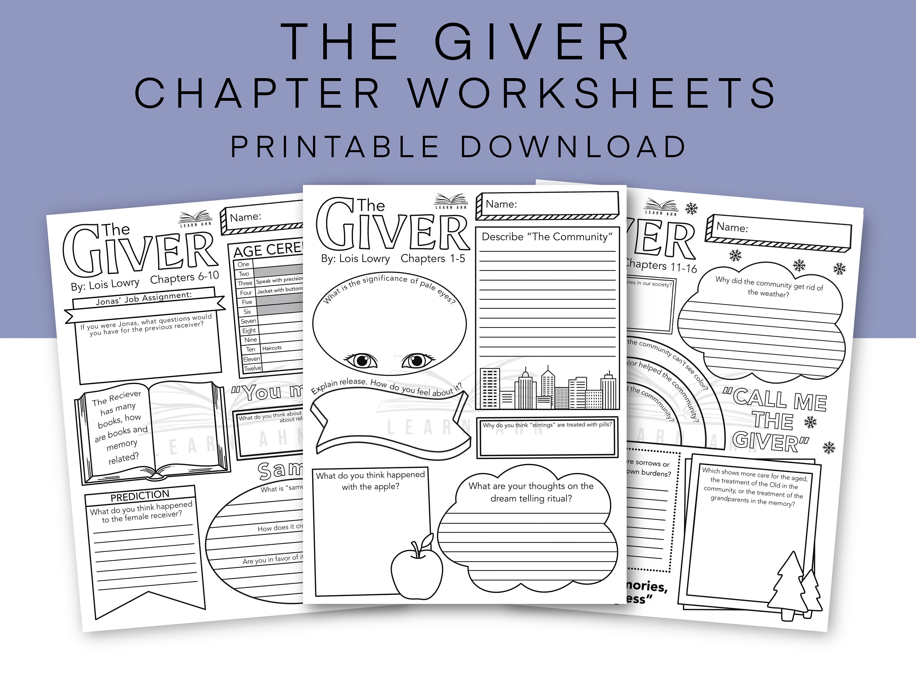 The Giver Novel Study Chapter Worksheets, Chapter Coloring Page ...