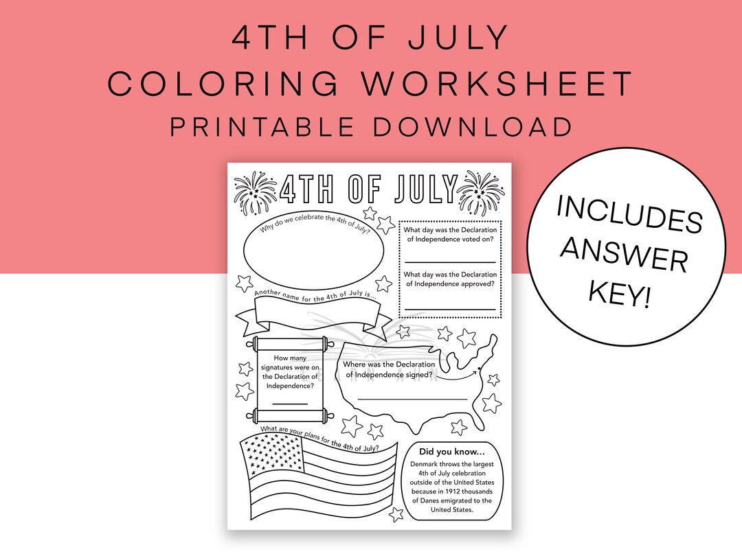 4th of July Worksheet, Independence Day Fill in the Blank Fact Sheet ...