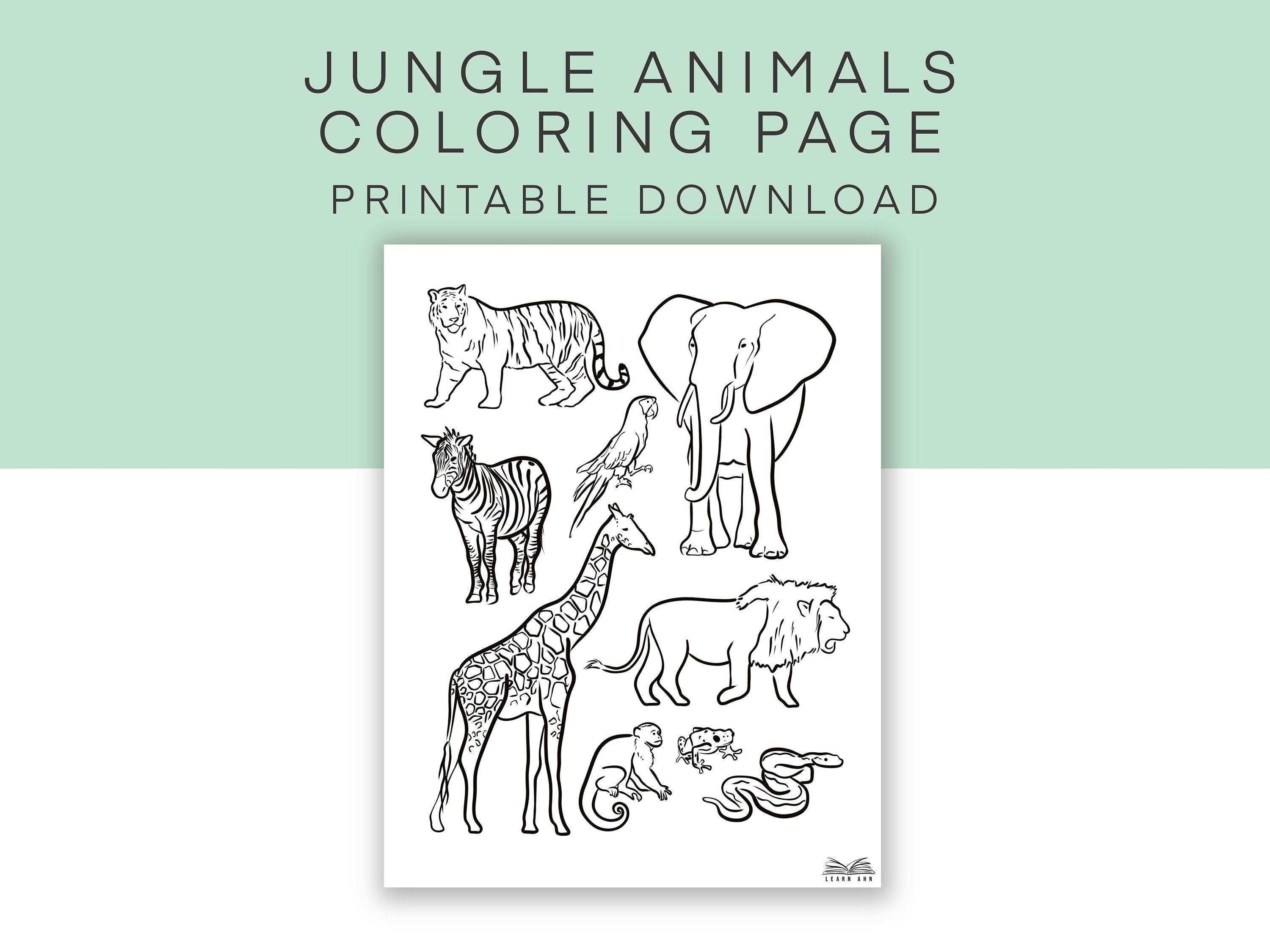 Jungle Animals Printable Coloring Page African Safari Animals - Etsy