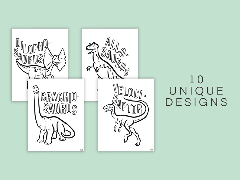 Dinosaur Printable Coloring Pages, Set of 10 Jurassic Activity ...