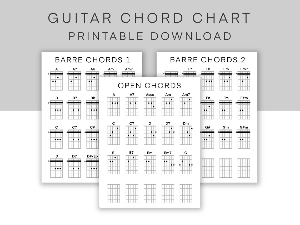 Guitar Chord Chart Printable Download, Printable PDF, Beginner Guitar ...