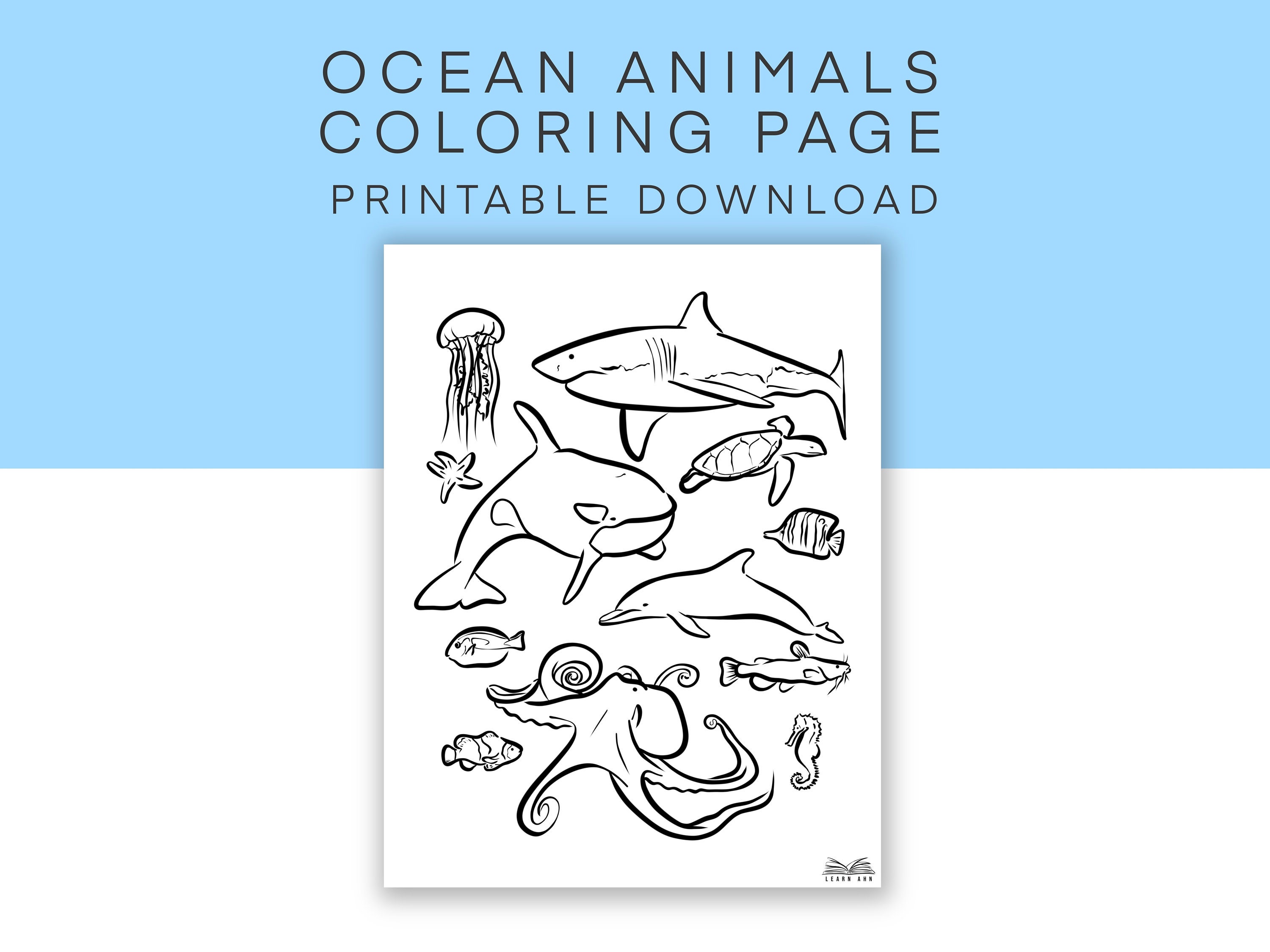 Ocean Animals Printable Coloring Page Under the Sea Activity - Etsy