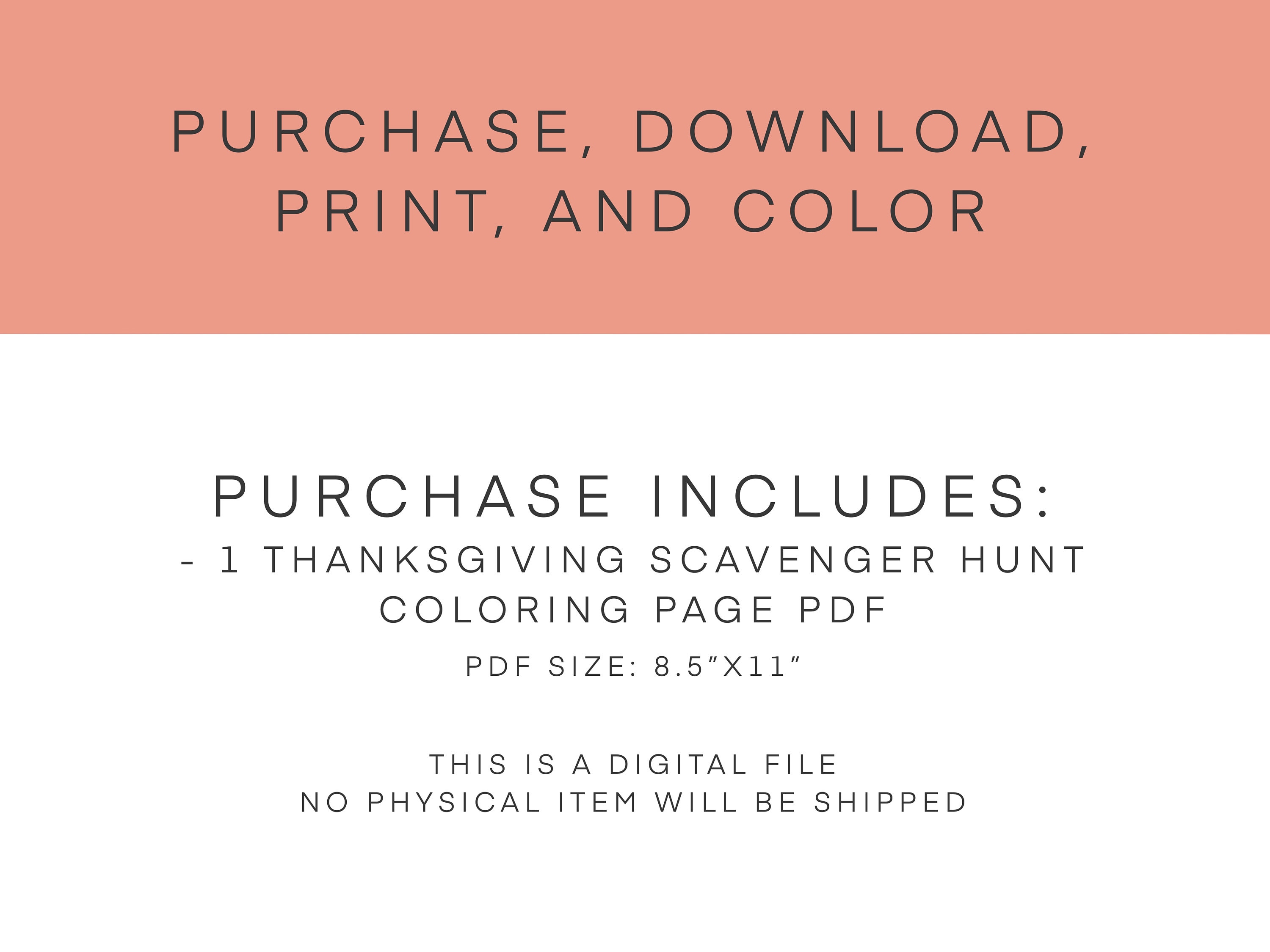 Thanksgiving Scavenger Hunt Coloring Page Printable, Turkey Day Game ...