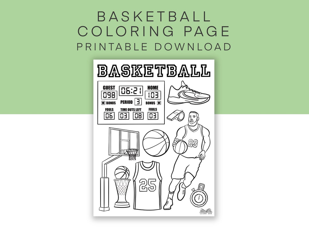 Basketball Printable Coloring Page, Sports Activity Sheet, Kid's ...