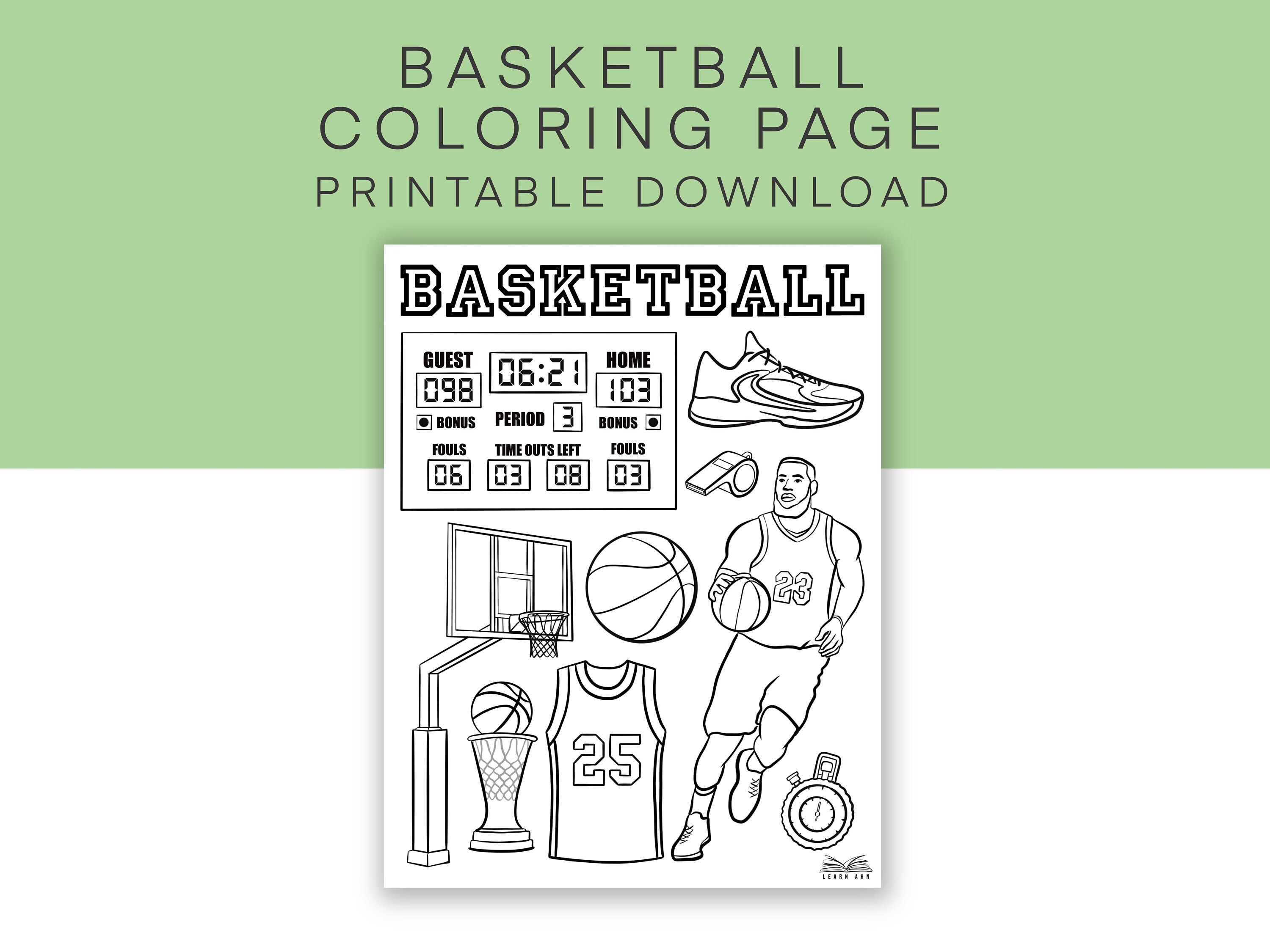 Basketball Printable Coloring Page, Sports Activity Sheet, Kid's ...