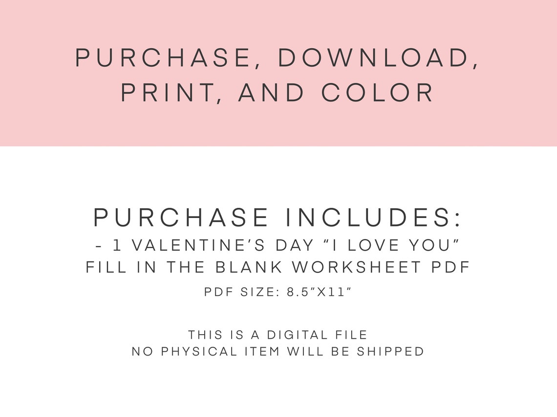 Valentine's Day Printable Worksheet, "i Love You" Fill in the Blank ...