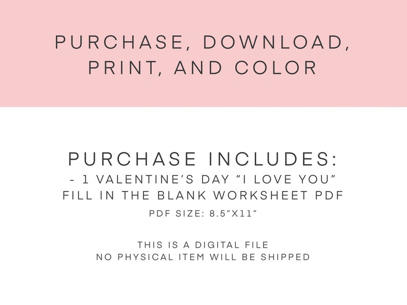 Valentine's Day Printable Worksheet, "i Love You" Fill in the Blank ...