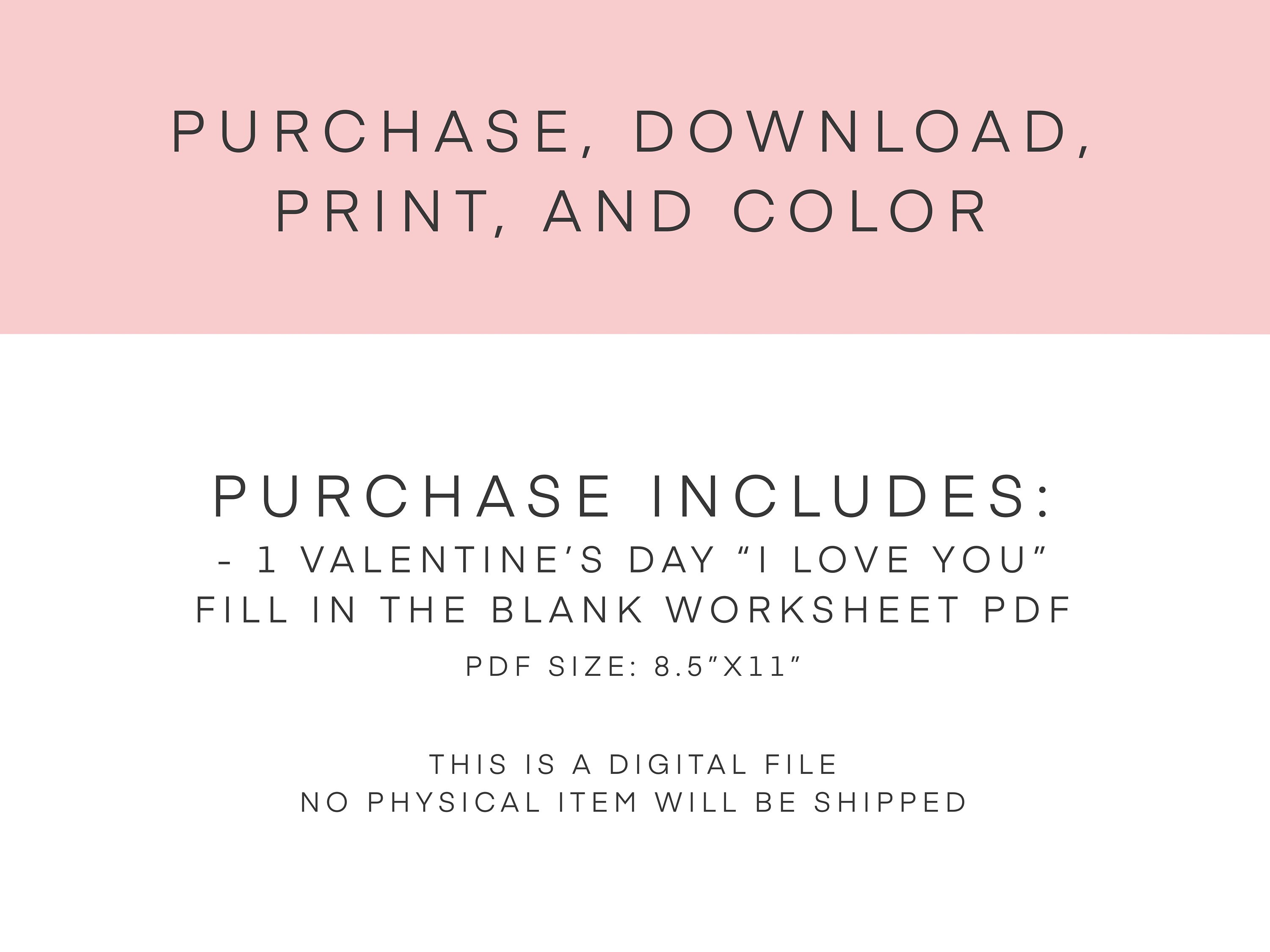 Valentine's Day Printable Worksheet, "i Love You" Fill in the Blank ...